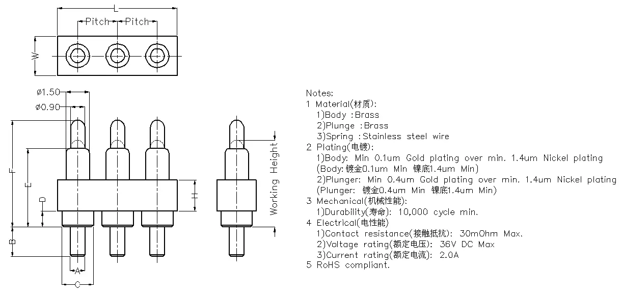 3pin带尾巴pogo pin连接器 3pin穿板弹簧针连接器 - 深圳市拓普联科技术股份有限公司